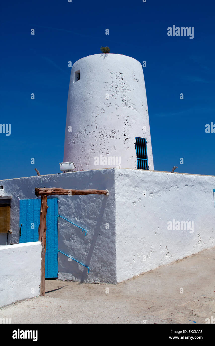 Ancient white salt windmill mill in Formentera Stock Photo - Alamy