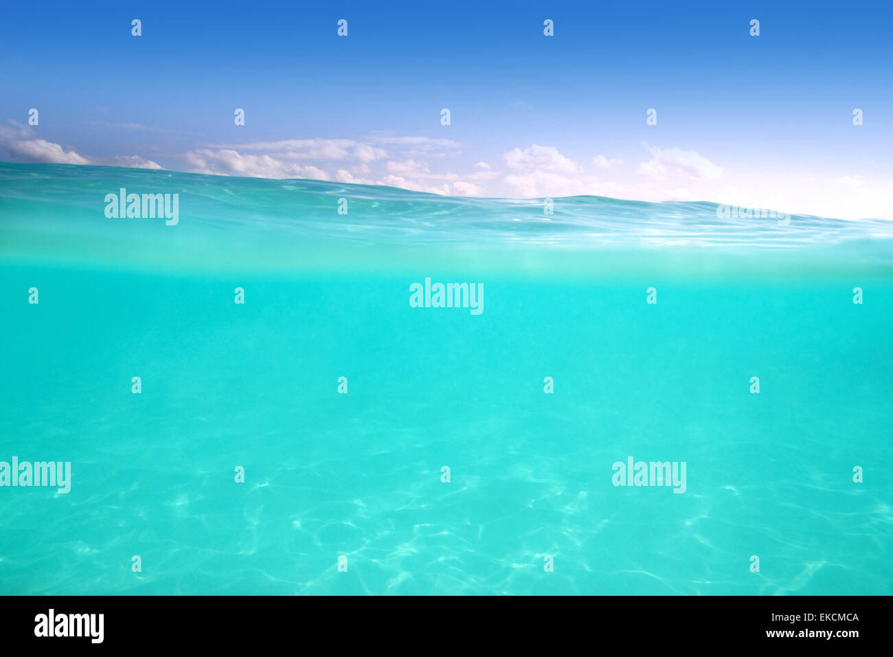 waterline caribbean sea underwater and blue sea Stock Photo - Alamy