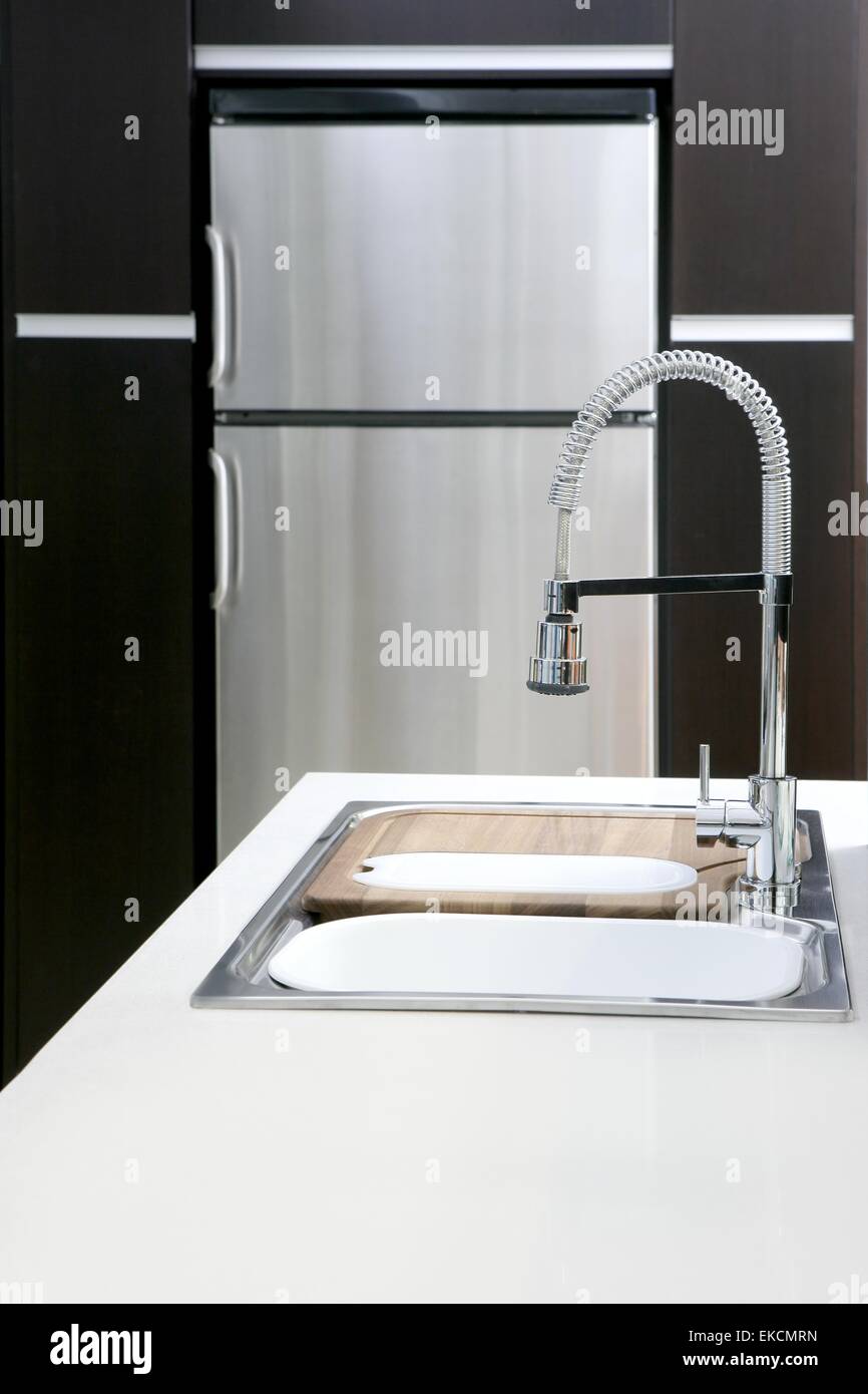 kitchen spring stove modern silver fridge Stock Photo - Alamy