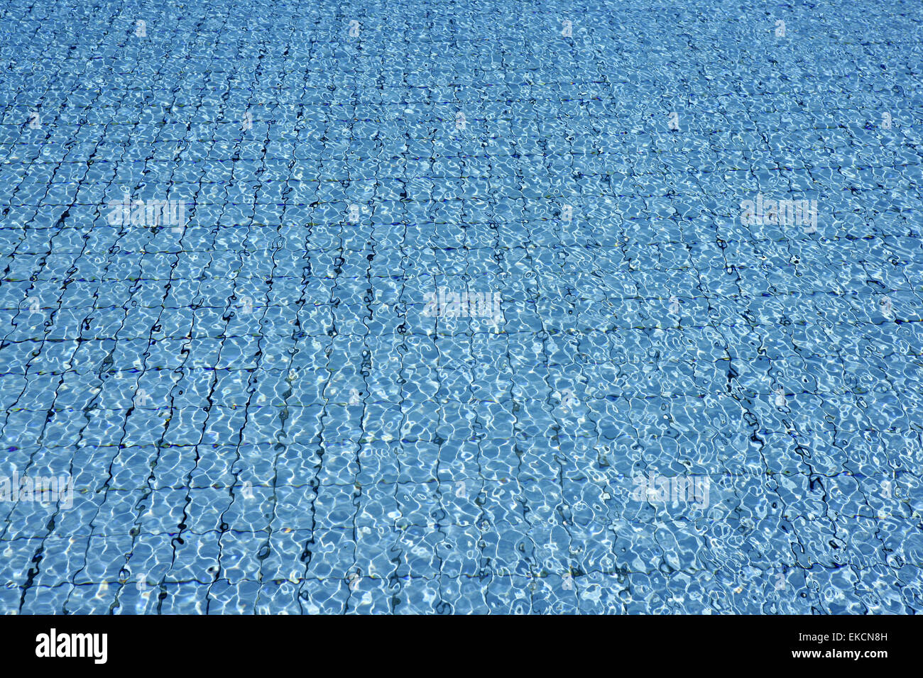 Blue tiles pool water waves perspective Stock Photo - Alamy