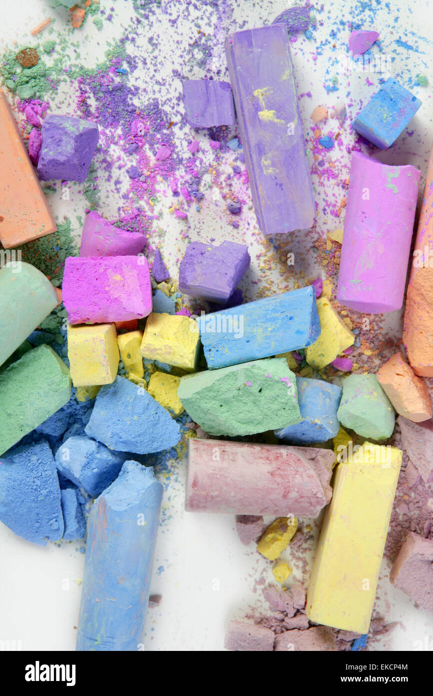 Colorful chalk broken colors mess over white Stock Photo - Alamy