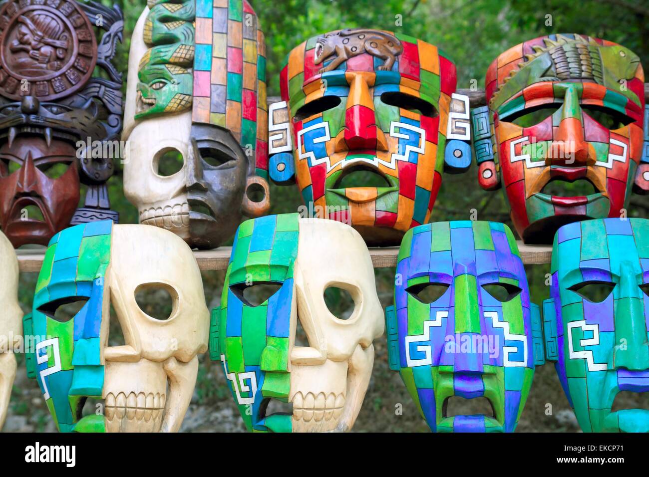 Colorful Mayan masks indian culture in Jungle Stock Photo - Alamy
