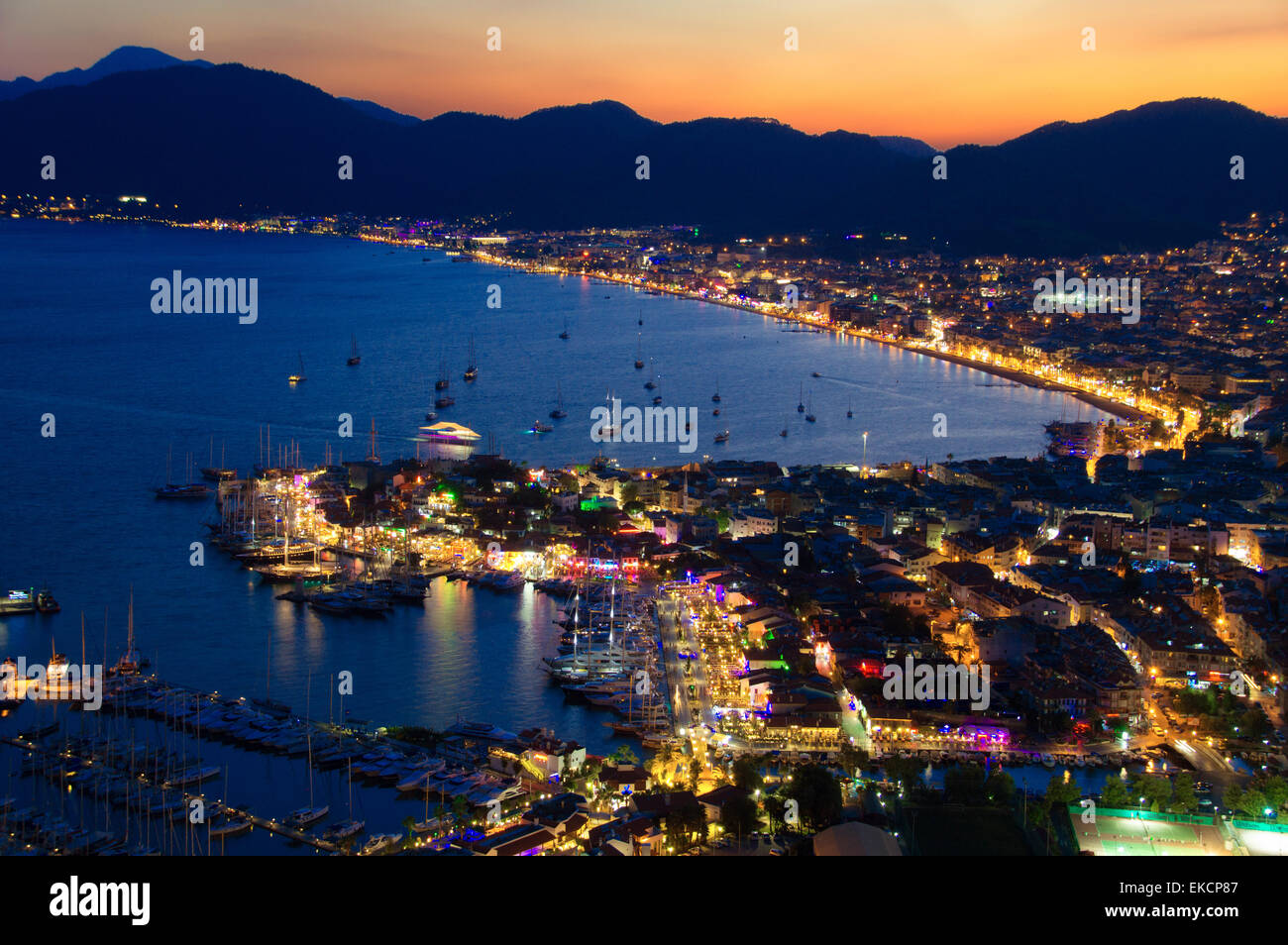 View of Marmaris harbor on Turkish Riviera by night Stock Photo - Alamy