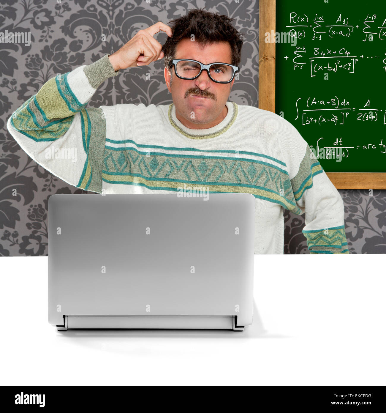 genius nerd silly glasses thinking gesture Stock Photo - Alamy