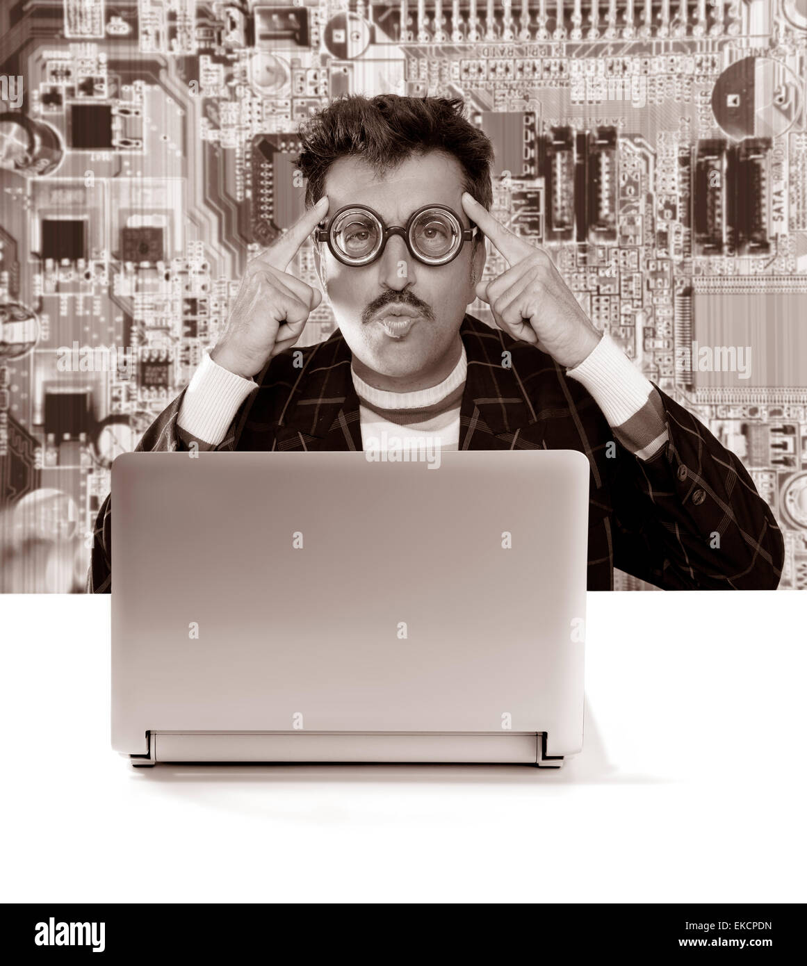 Genius nerd electronic engineer tech man thinking Stock Photo - Alamy
