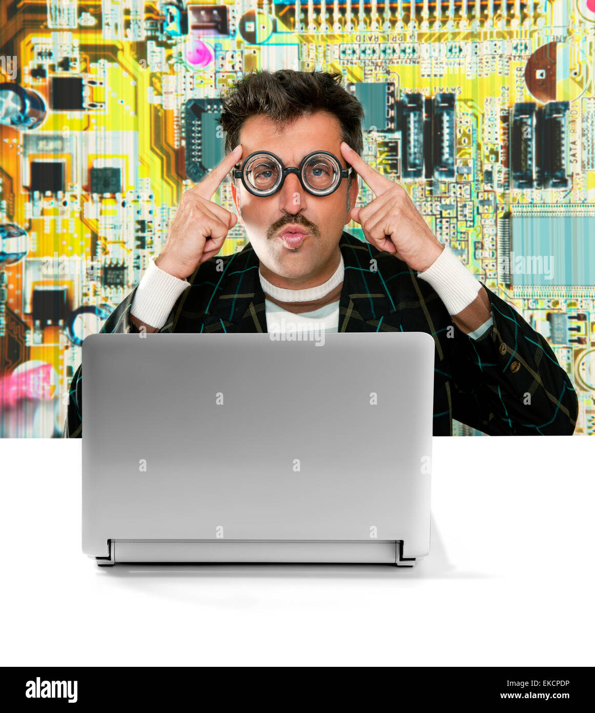 Genius nerd electronic engineer tech man thinking Stock Photo - Alamy