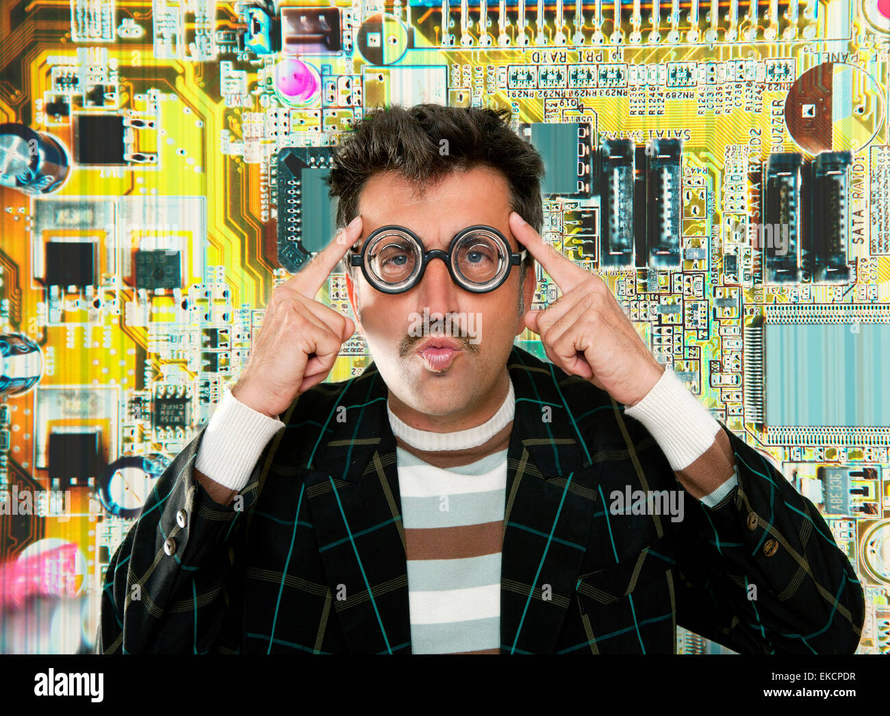 Genius nerd electronic engineer tech man thinking Stock Photo - Alamy