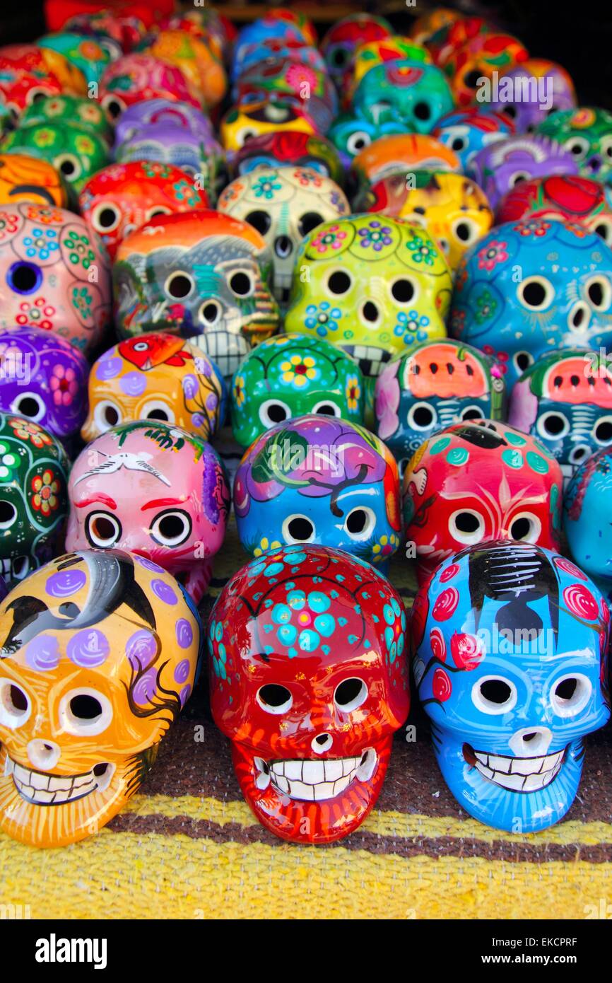 Aztec skulls Mexican Day of the Dead colorful Stock Photo - Alamy