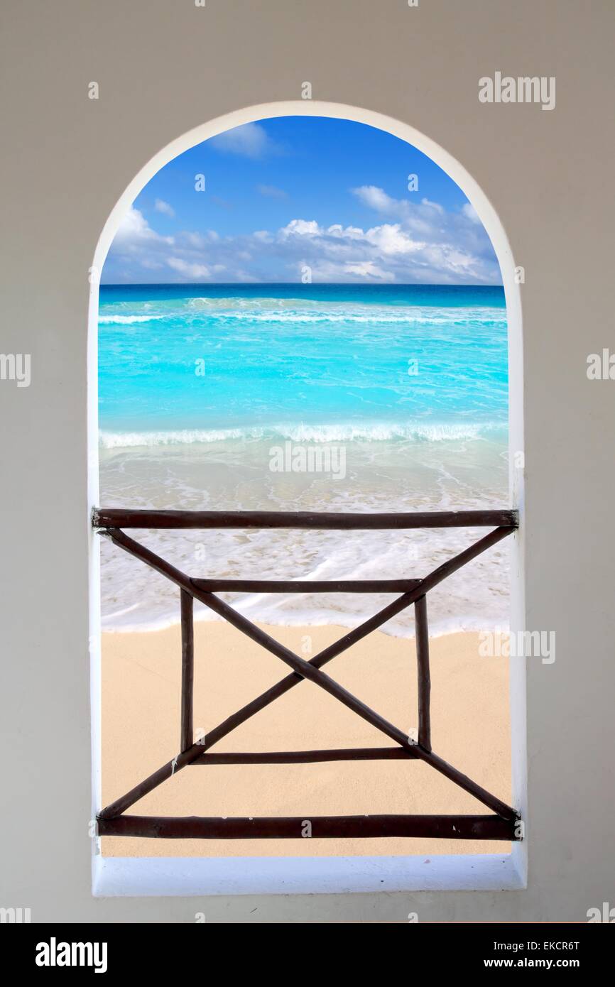 arch window tropical Caribbean beach seen through Stock Photo - Alamy