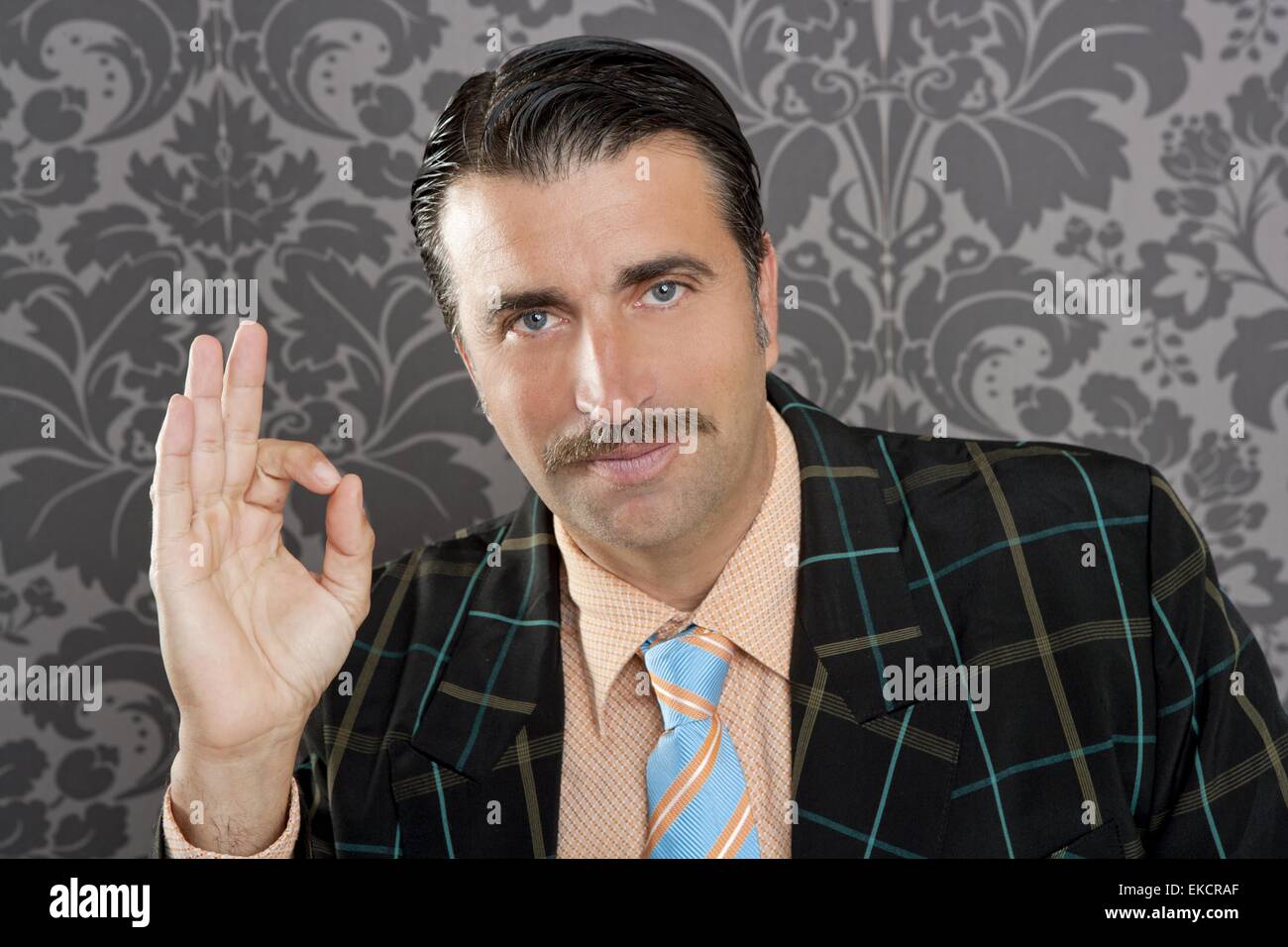 nerd retro man businessman ok positive hand gesture Stock Photo - Alamy