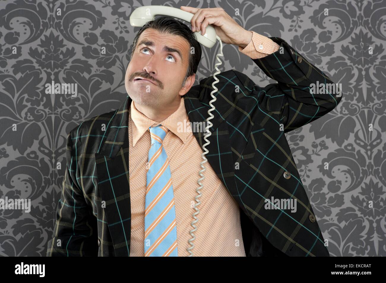 Nerd scared expression businessman telephone call Stock Photo - Alamy