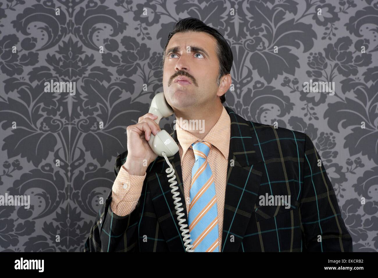 Nerd scared expression businessman telephone call Stock Photo - Alamy