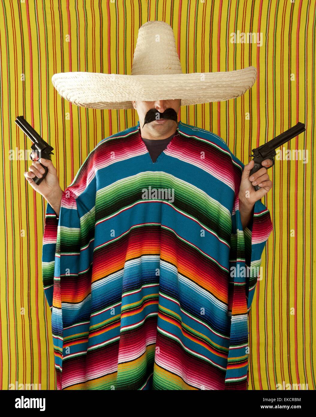 Bandit Mexican revolver mustache gunman sombrero Stock Photo - Alamy