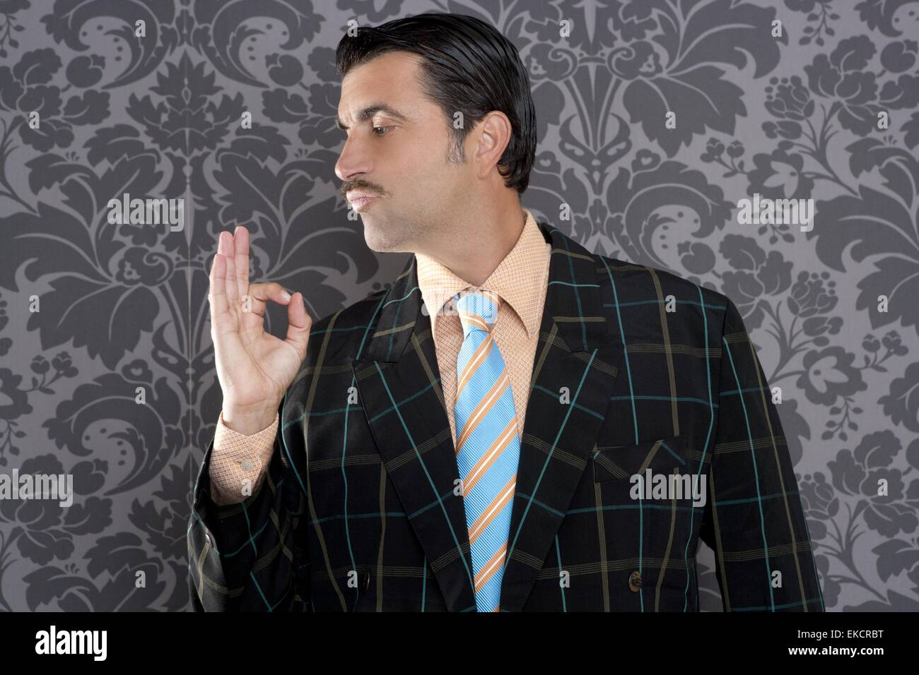 nerd retro man businessman ok positive hand gesture Stock Photo - Alamy