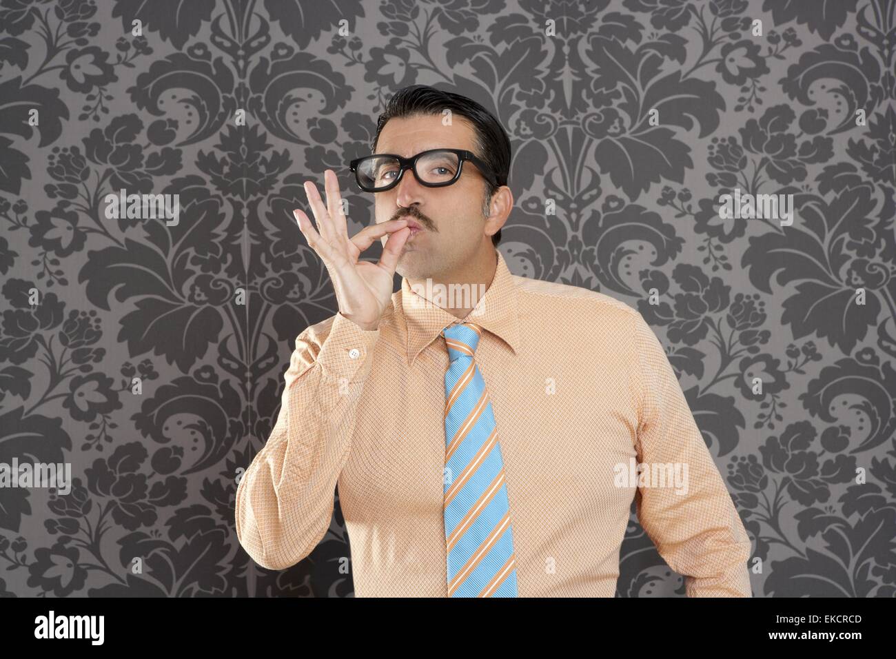 nerd retro man businessman ok positive hand gesture Stock Photo - Alamy