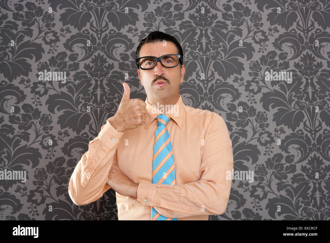 nerd retro man businessman ok positive hand gesture Stock Photo - Alamy