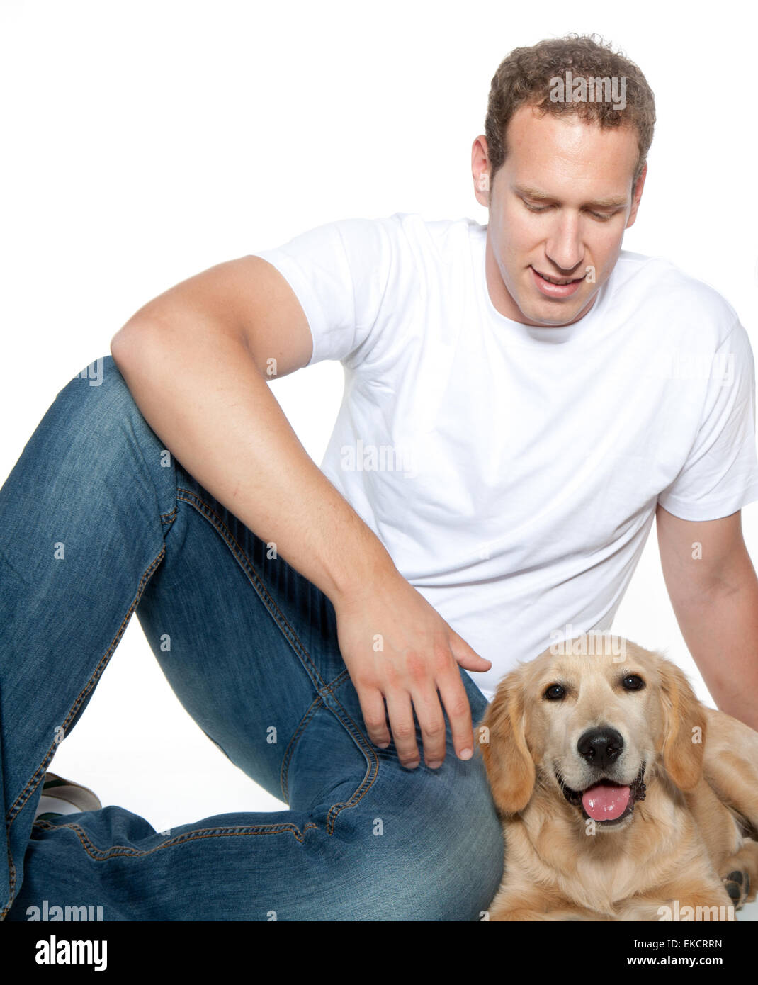 man with dog golden retriever puppy Stock Photo - Alamy