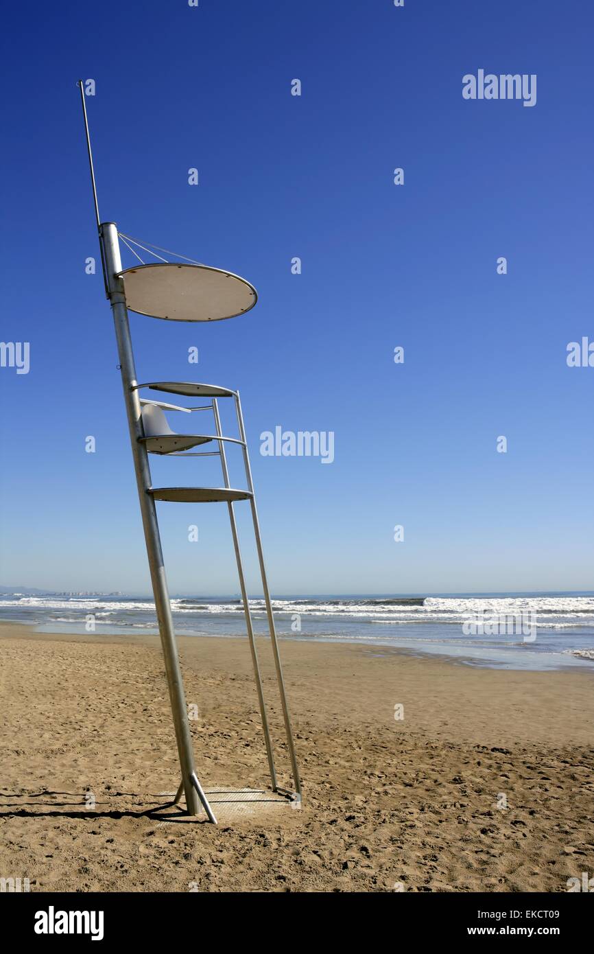 Baywatch high chair sand beach in Valencia Stock Photo - Alamy