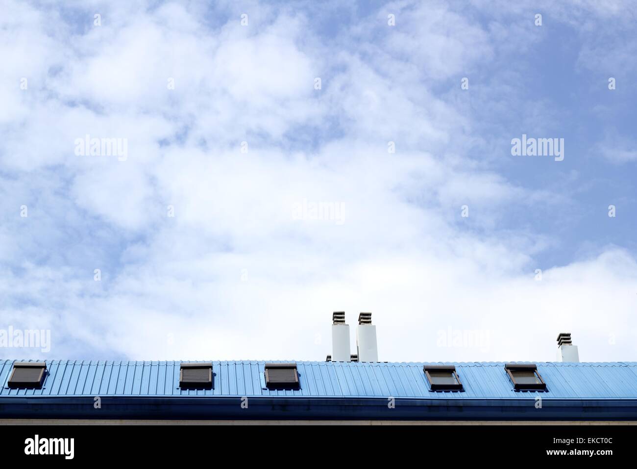 blue steel roof skylight windown chimney sky Stock Photo - Alamy