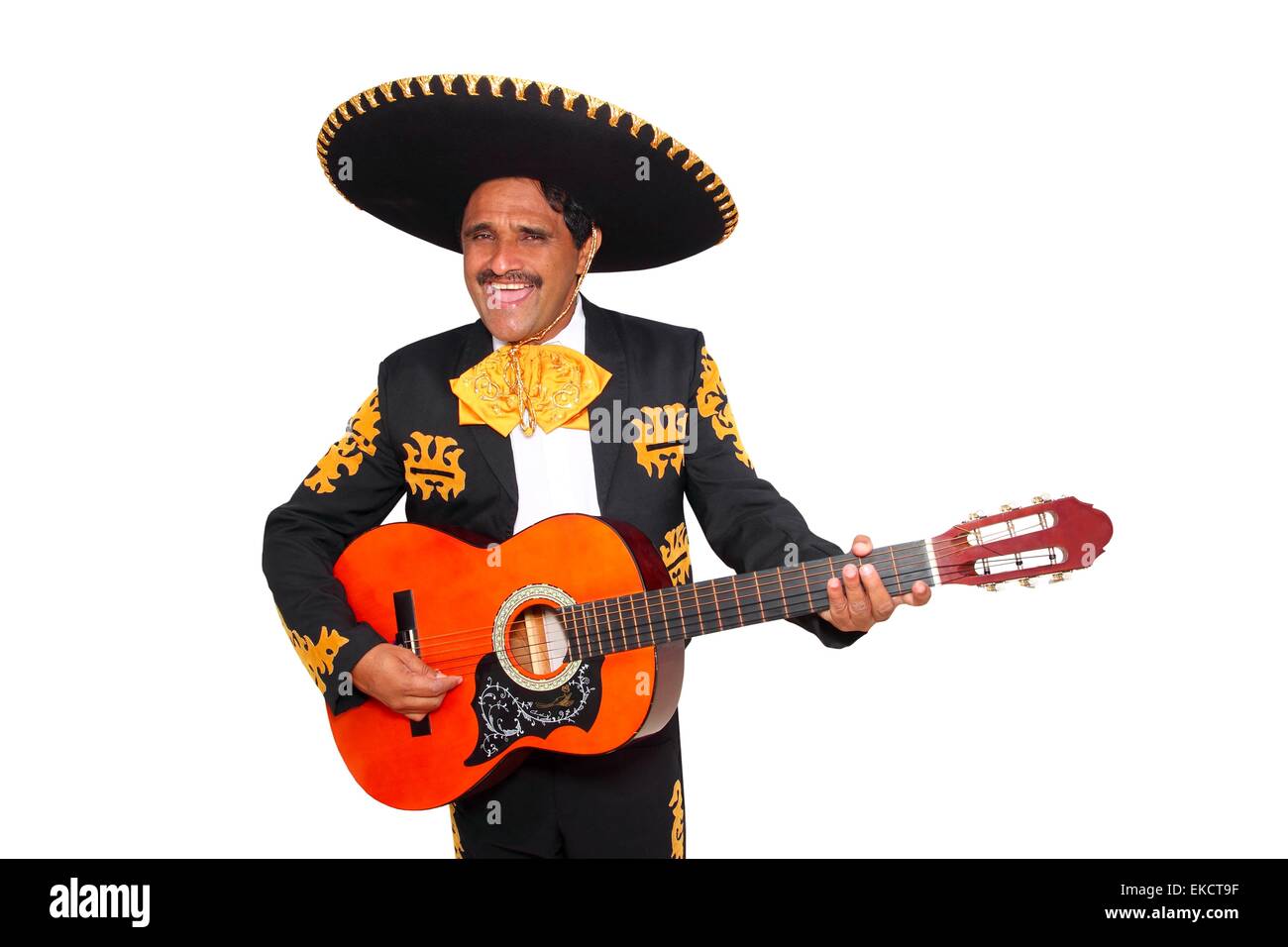Charro mexican Mariachi playing guitar on white Stock Photo - Alamy