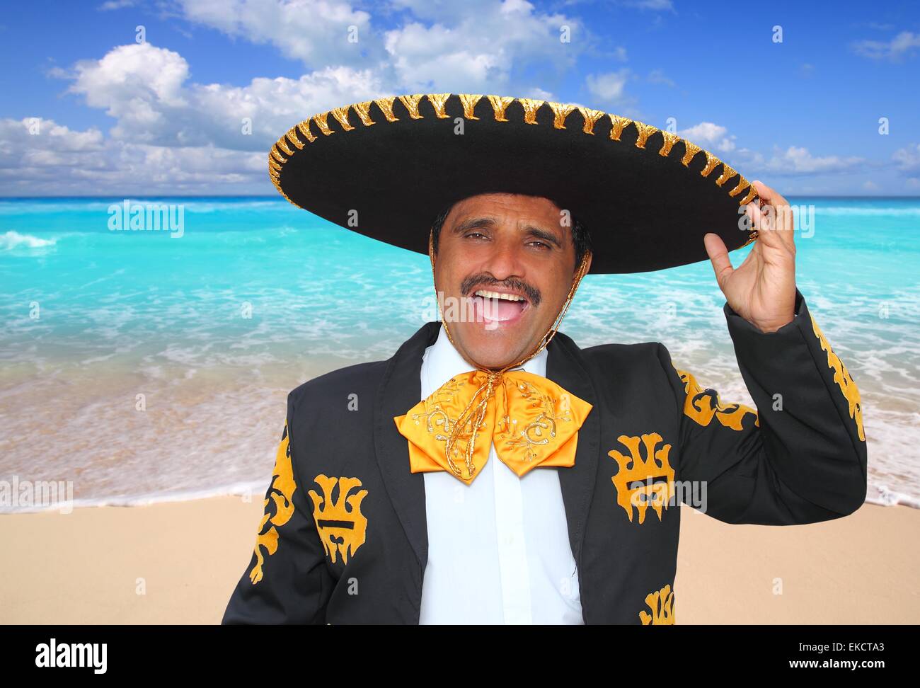 Charro mariachi singing shout in Mexico beach Stock Photo - Alamy