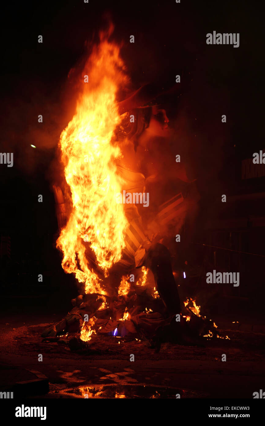 fallas fest fire burning figures in Valencia Spain Stock Photo - Alamy