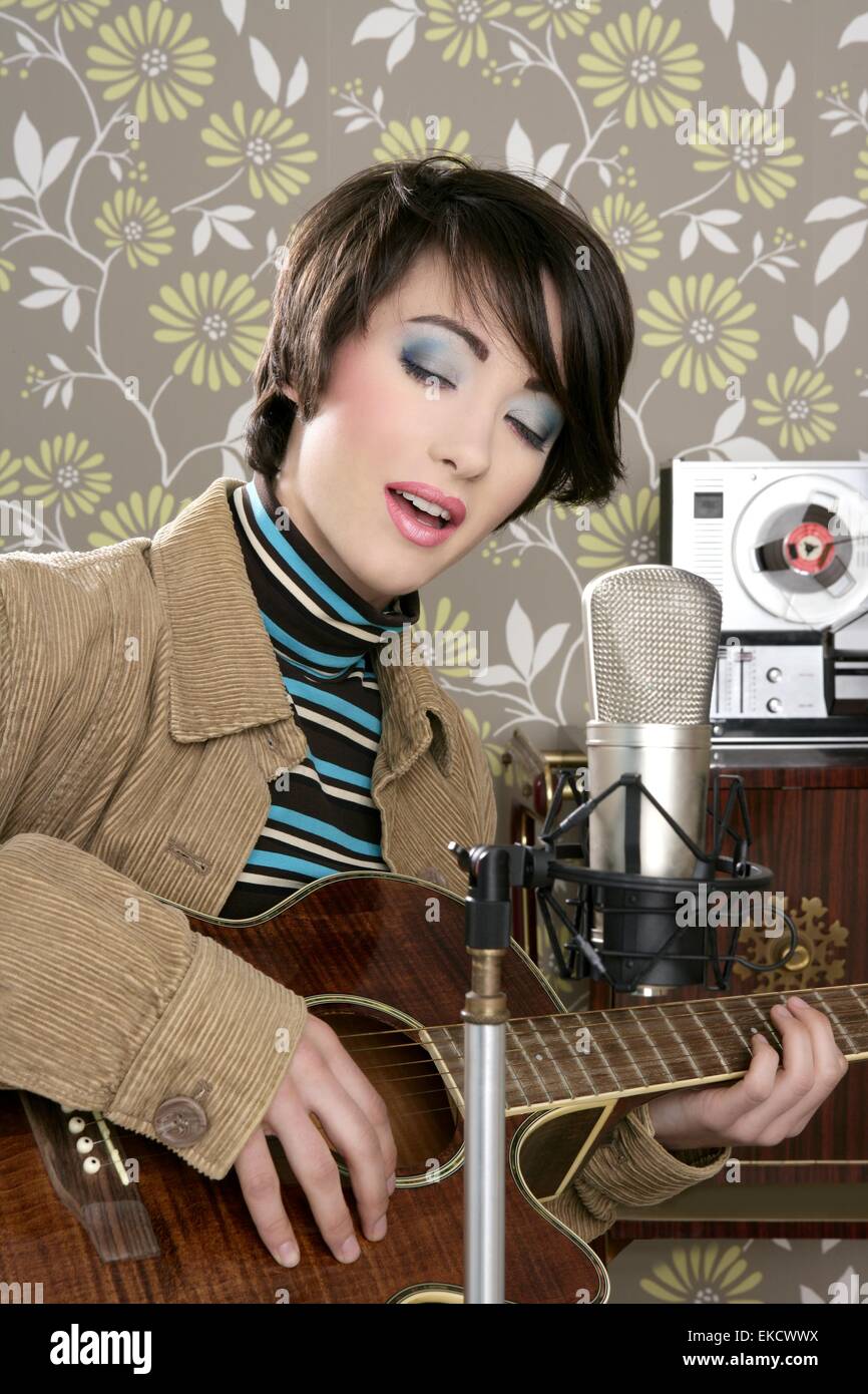 retro woman musician guitar player vintage Stock Photo - Alamy