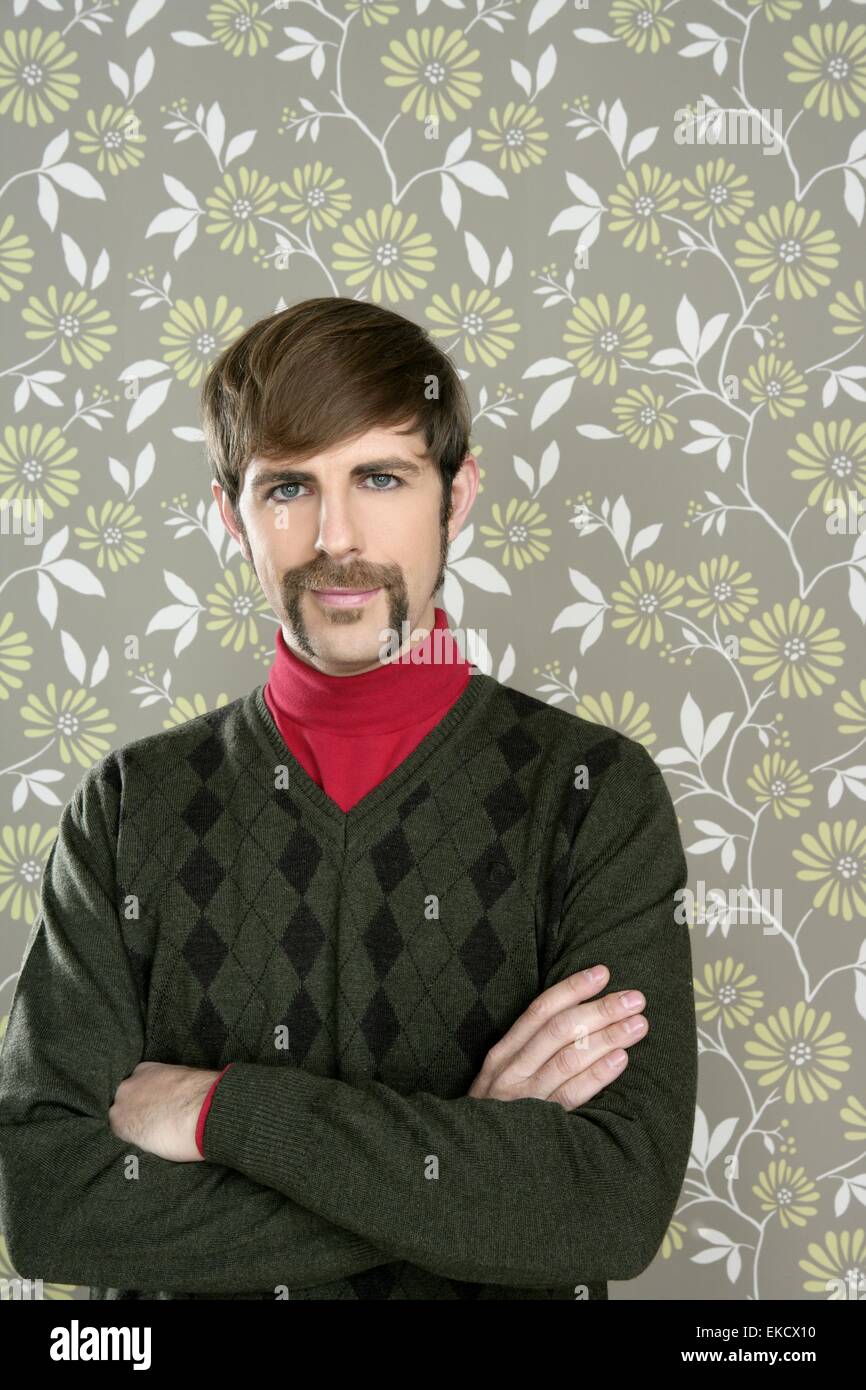 mustache retro salesman geek portrait Stock Photo - Alamy
