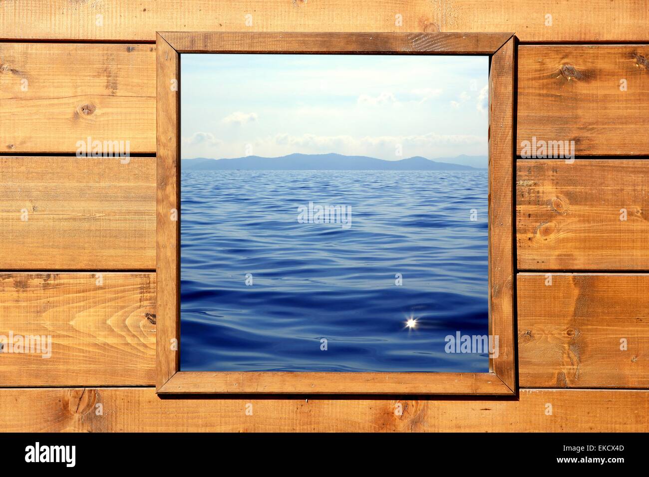 Window seascape view from wooden room Stock Photo - Alamy
