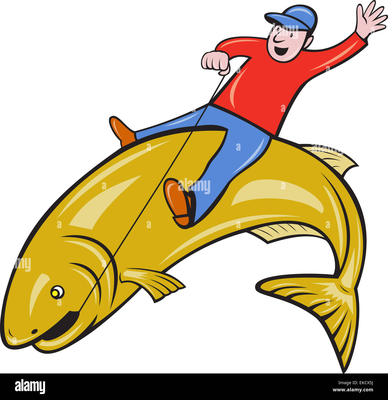 Fisherman Riding Jumping Trout Fish Stock Photo - Alamy