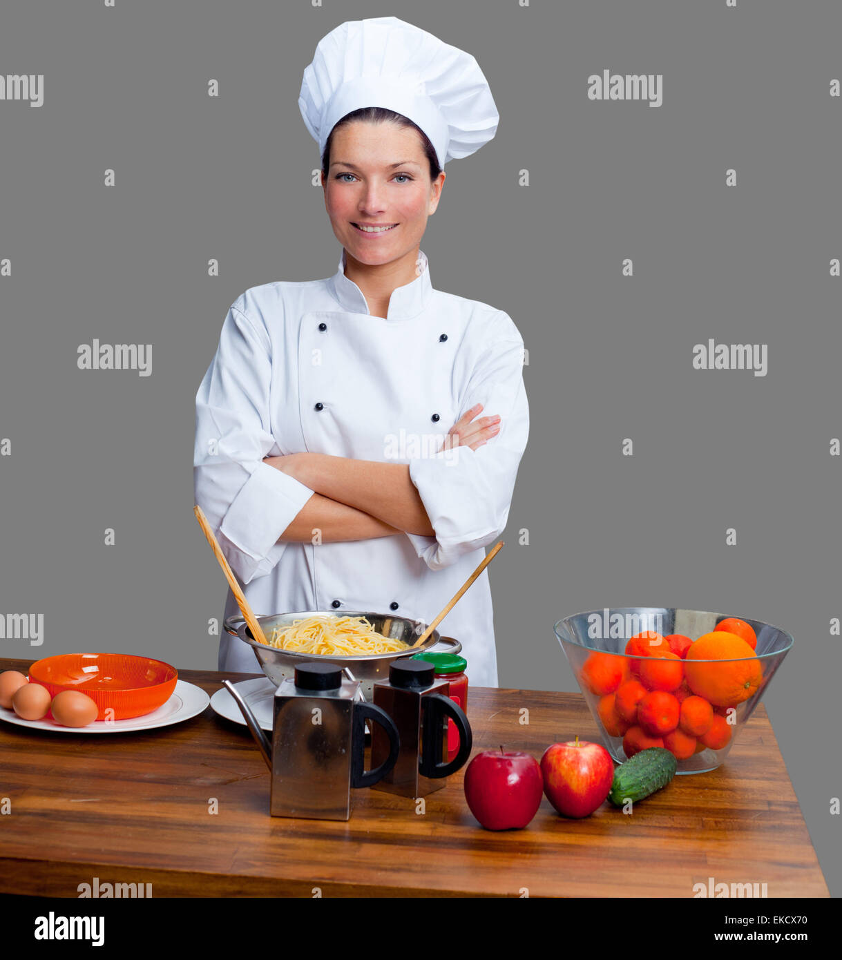 Chef woman portrait with white uniform Stock Photo - Alamy