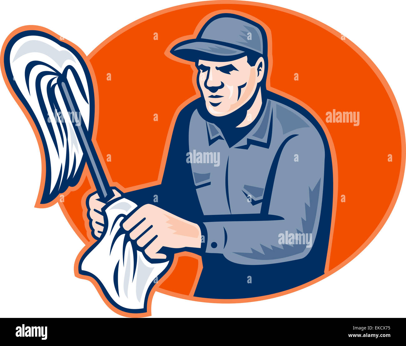 Janitor Cleaner With Mop Wiping Retro Stock Photo - Alamy