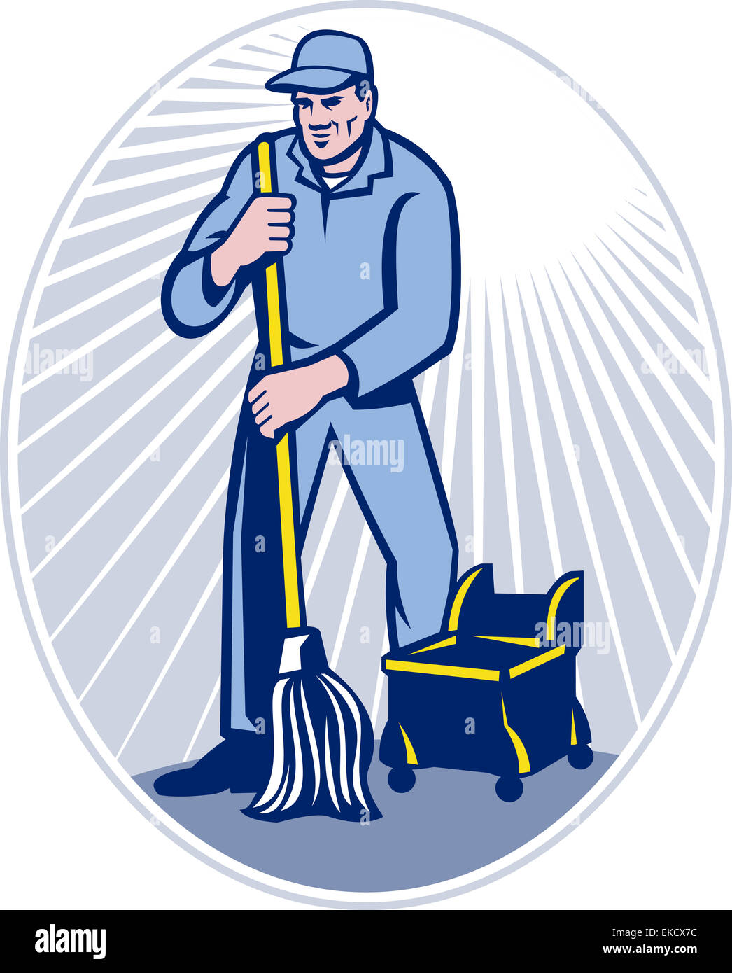 Janitor Cleaner With Mop Cleaning Retro Stock Photo - Alamy