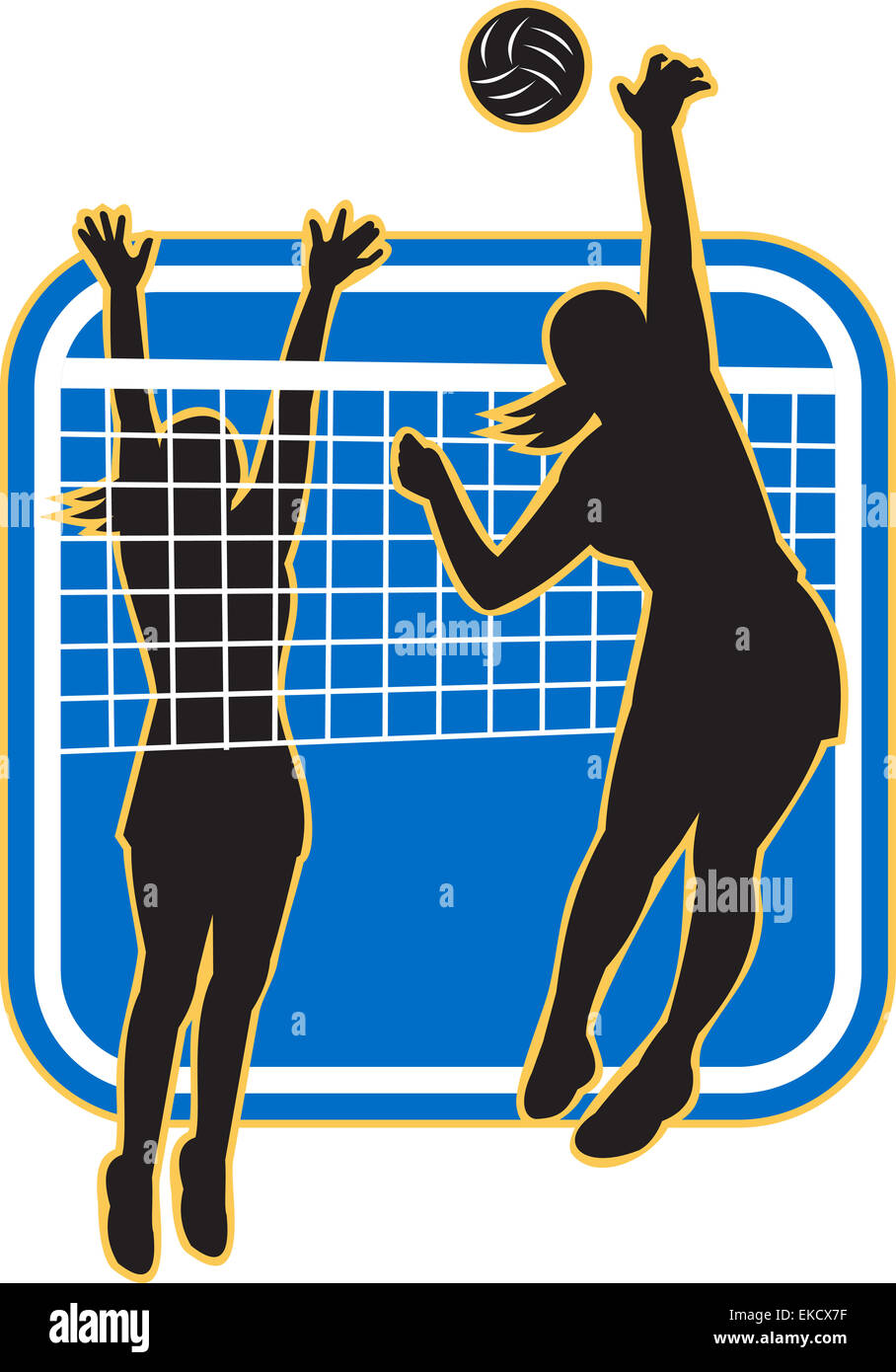 Volleyball Player Spiking Blocking Ball Stock Photo - Alamy