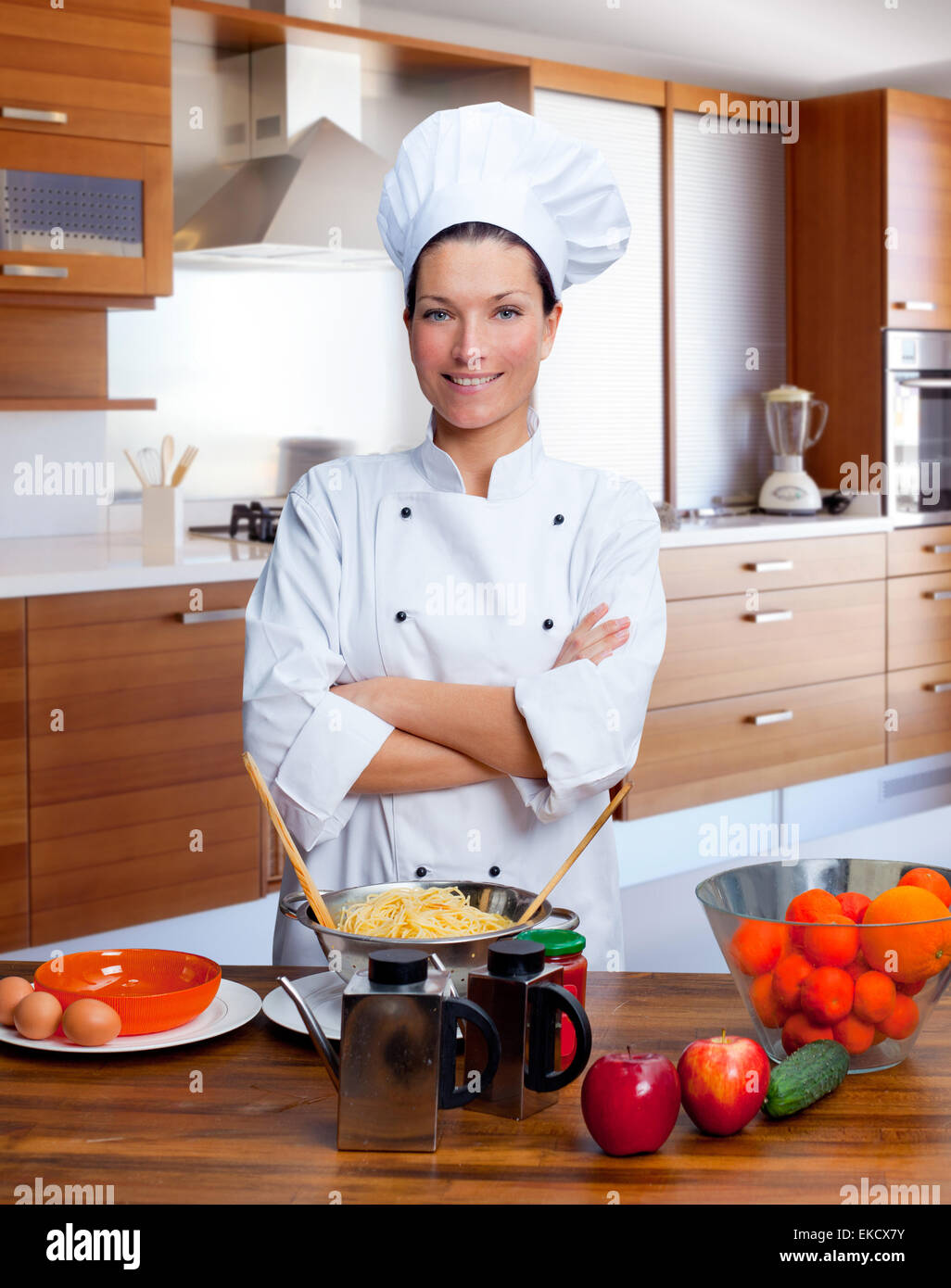 Chef woman portrait in the kitchen Stock Photo - Alamy