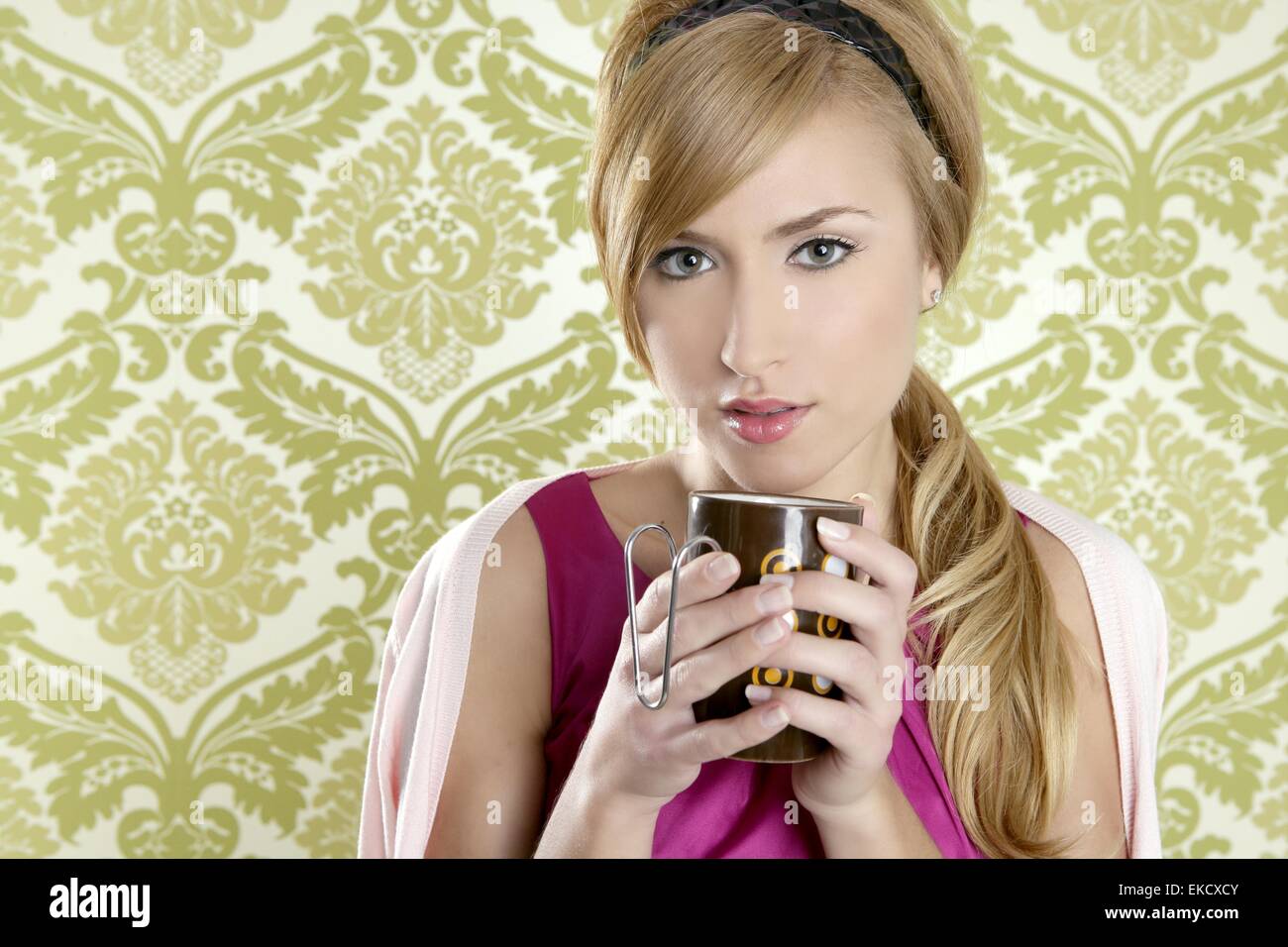 coffee retro woman vintage cup portrait Stock Photo - Alamy