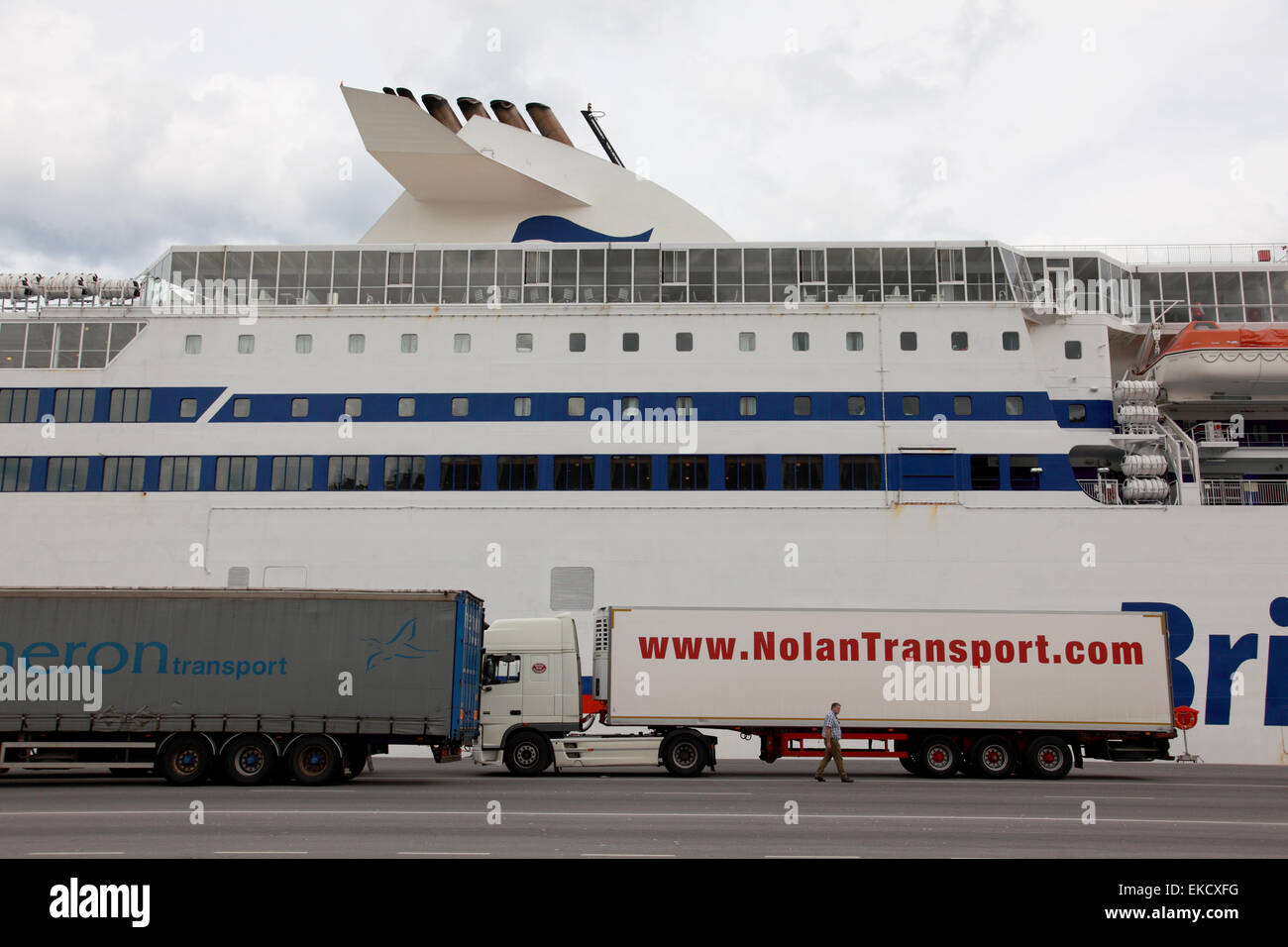 Lorries at the port of Bilbao, northern Spain, waiting to board the ...