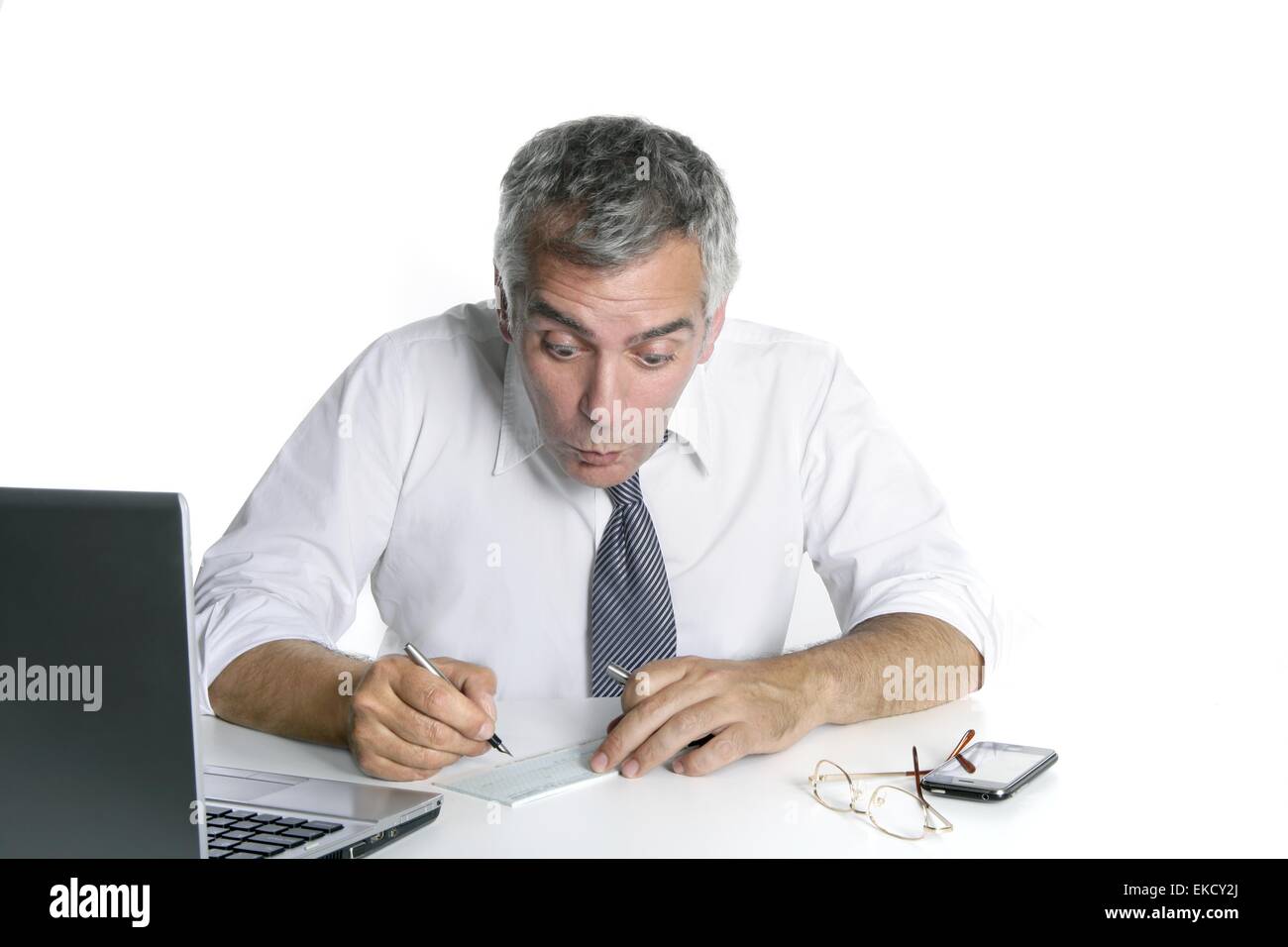 businessman senior sign bank check surprise gesture Stock Photo - Alamy