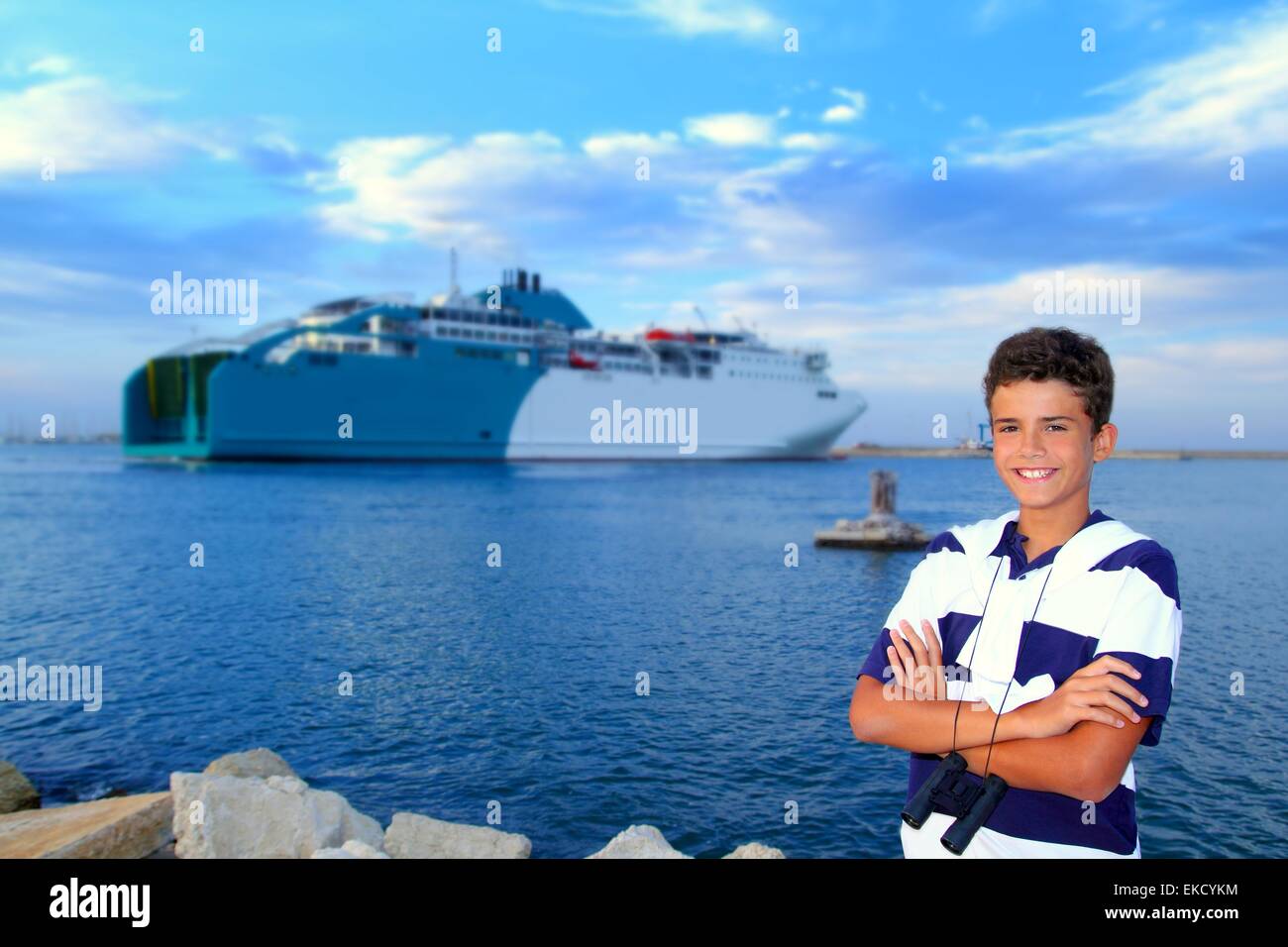 boy teenager in ferry harbor blue sea Stock Photo - Alamy