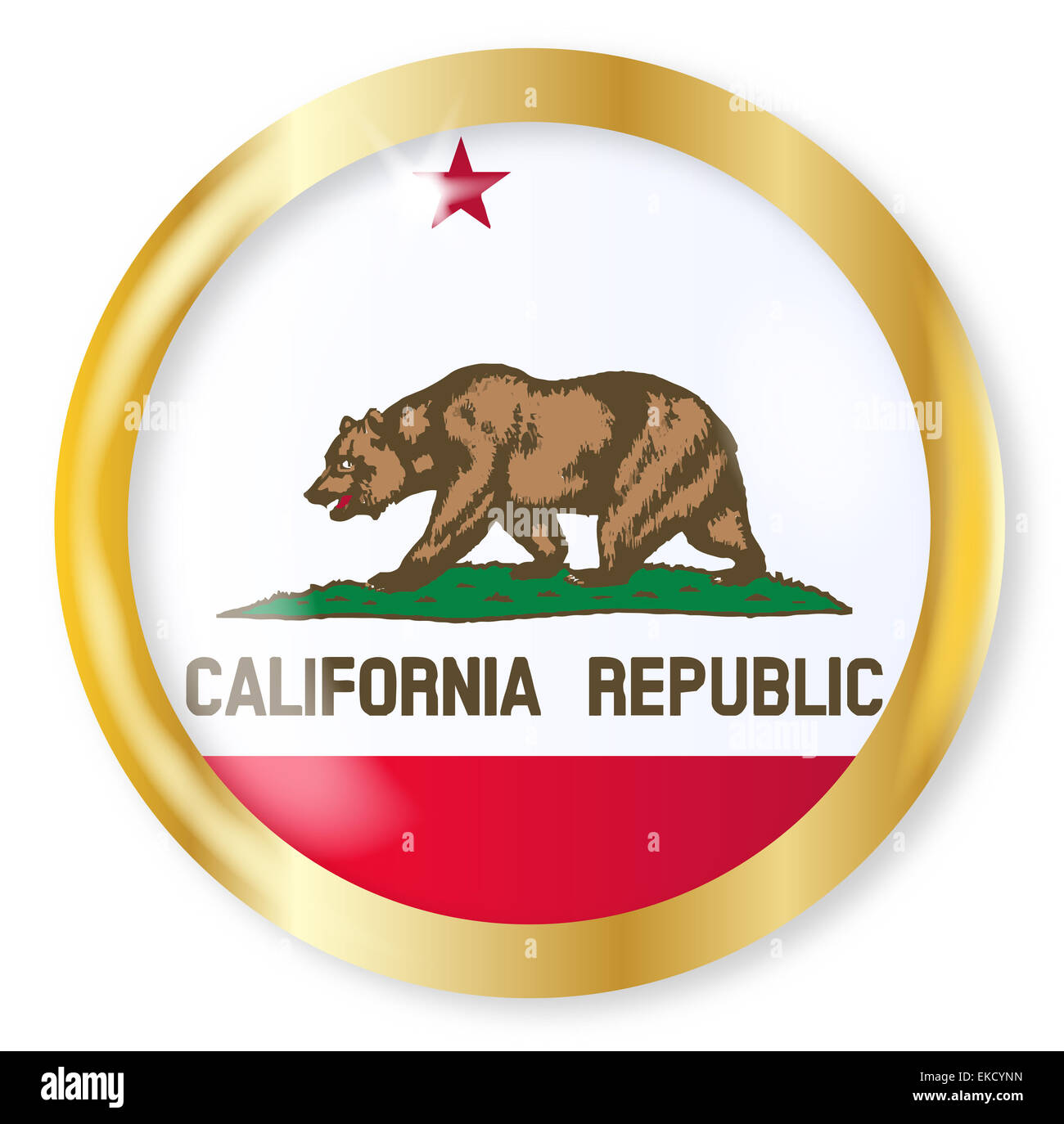 California state flag button with a gold metal circular border over a ...