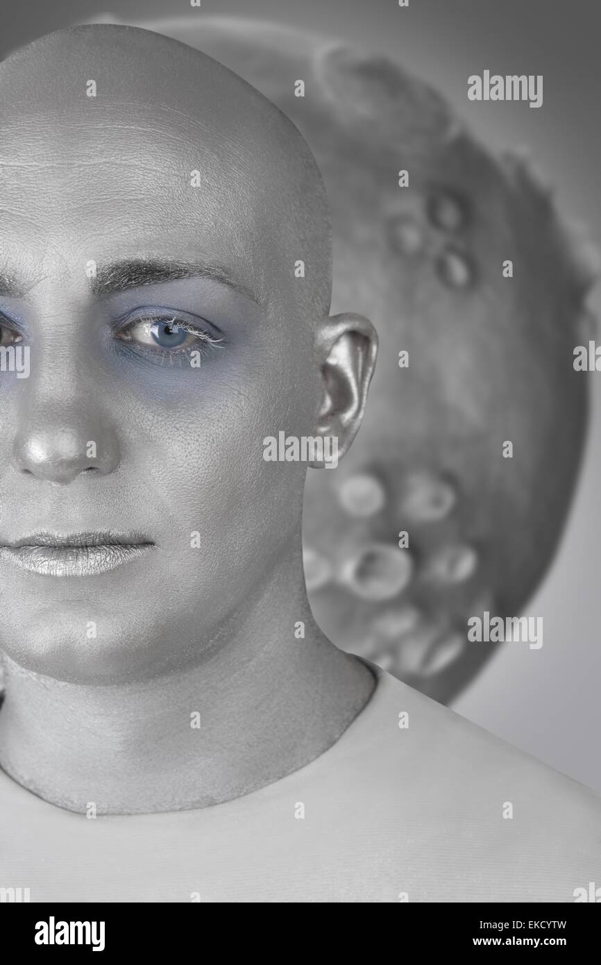 alien man futuristic silver skin extraterrestrial space Stock Photo - Alamy