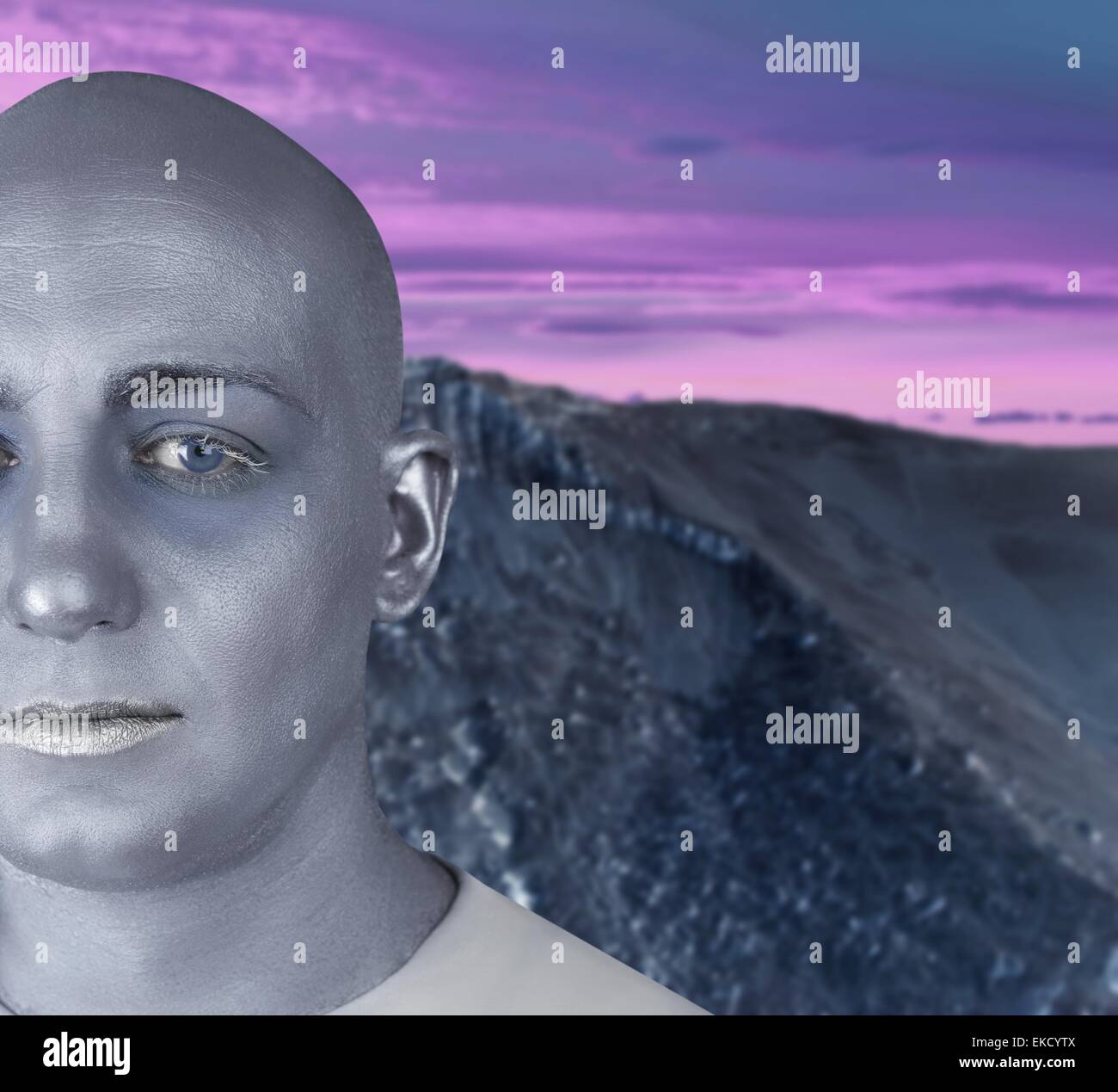 alien man futuristic silver skin extraterrestrial space Stock Photo - Alamy