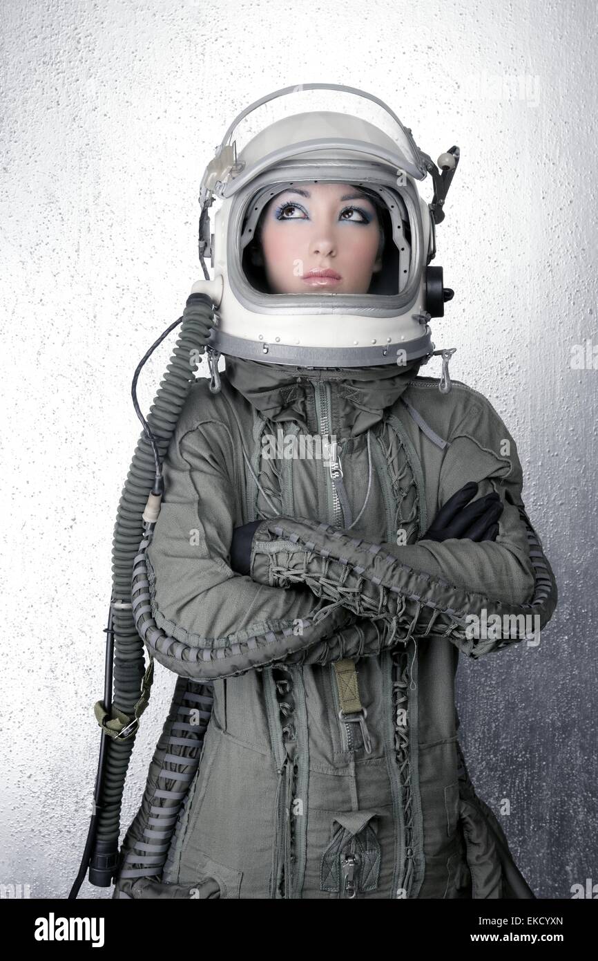 astronaut spaceship aircraft helmet fashion woman Stock Photo - Alamy
