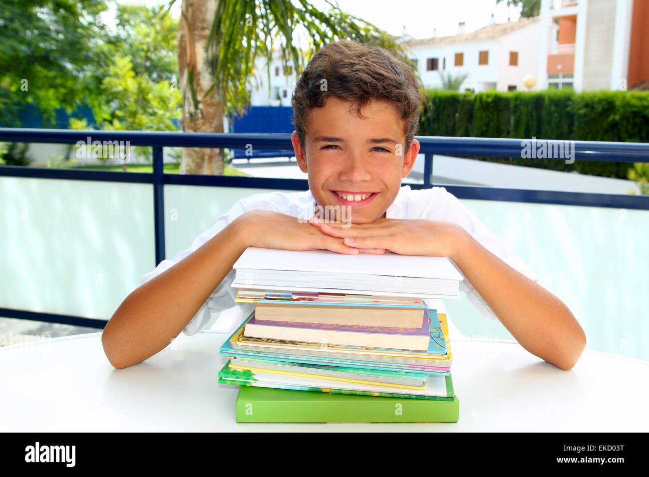 boy student teenager happy thinking with books Stock Photo - Alamy