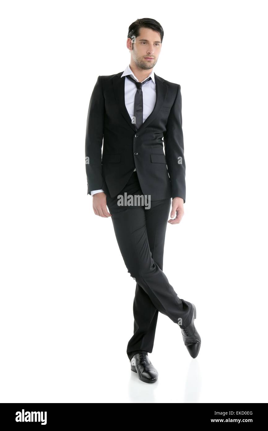 Fashion full length elegant young black suit man Stock Photo - Alamy