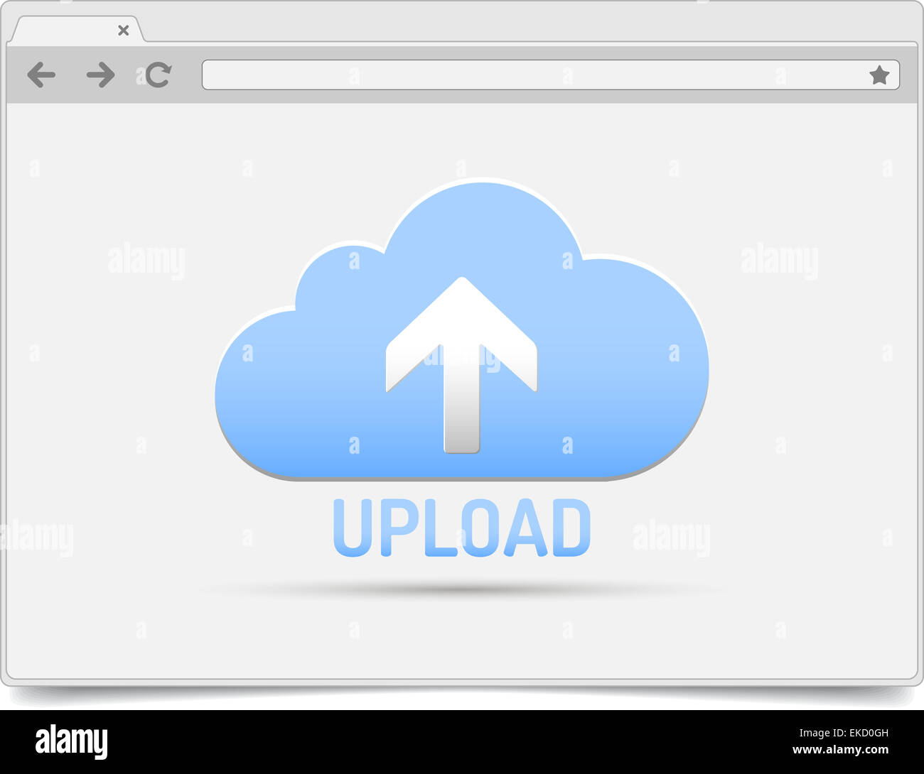Simple opened browser window on white background with upload cloud and ...