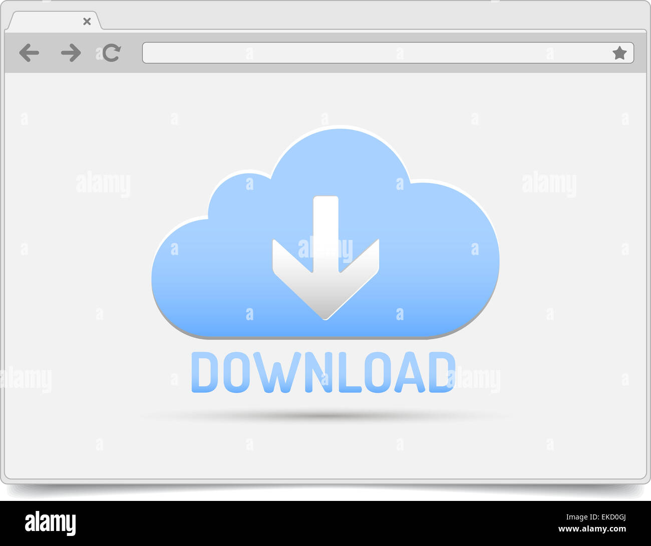 Simple opened browser window on white background with download cloud ...