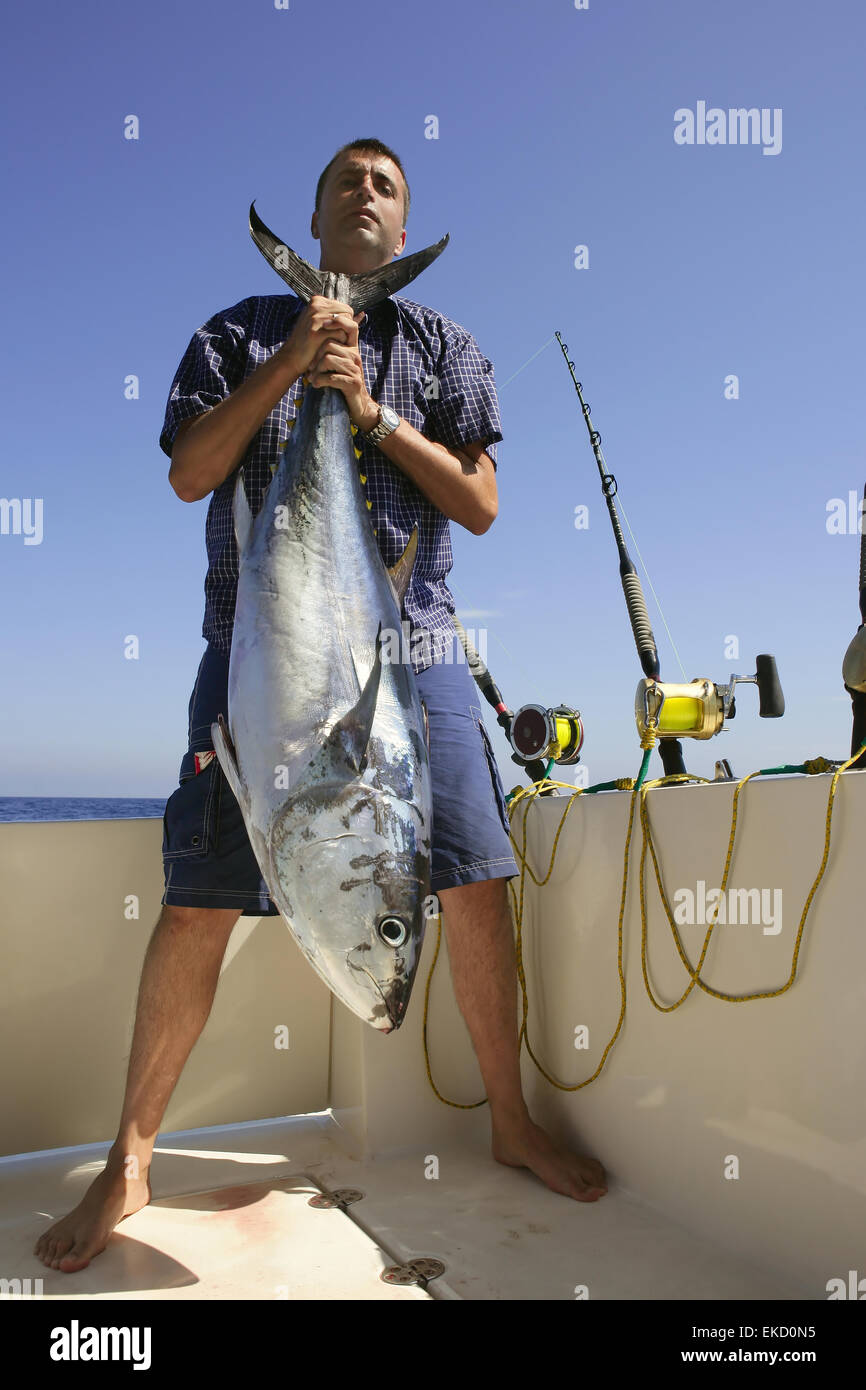 Angler fihing big game bluefin tuna on Mediterranean Stock Photo - Alamy