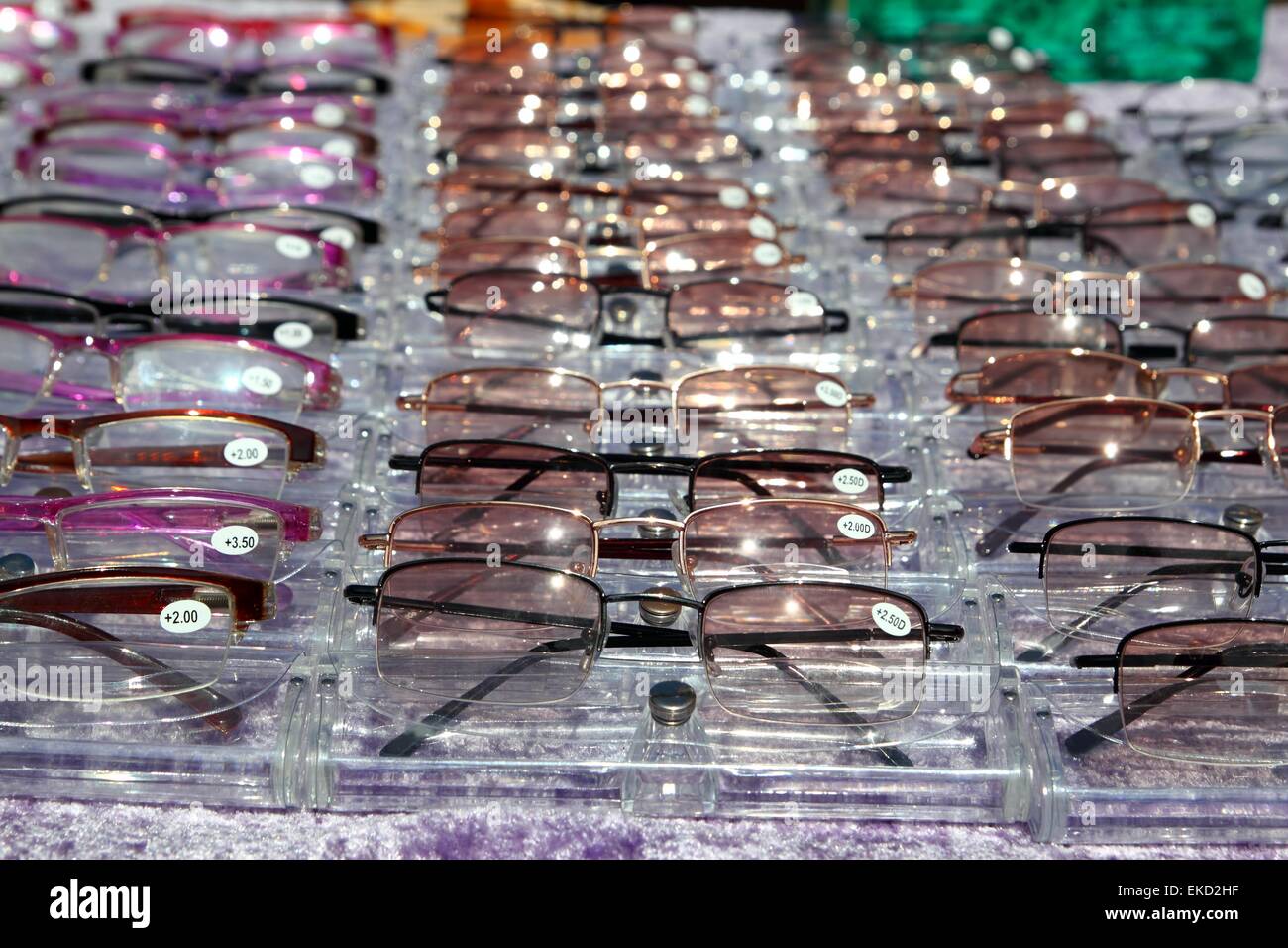 glasses for close up view in rows many eye glasses Stock Photo - Alamy