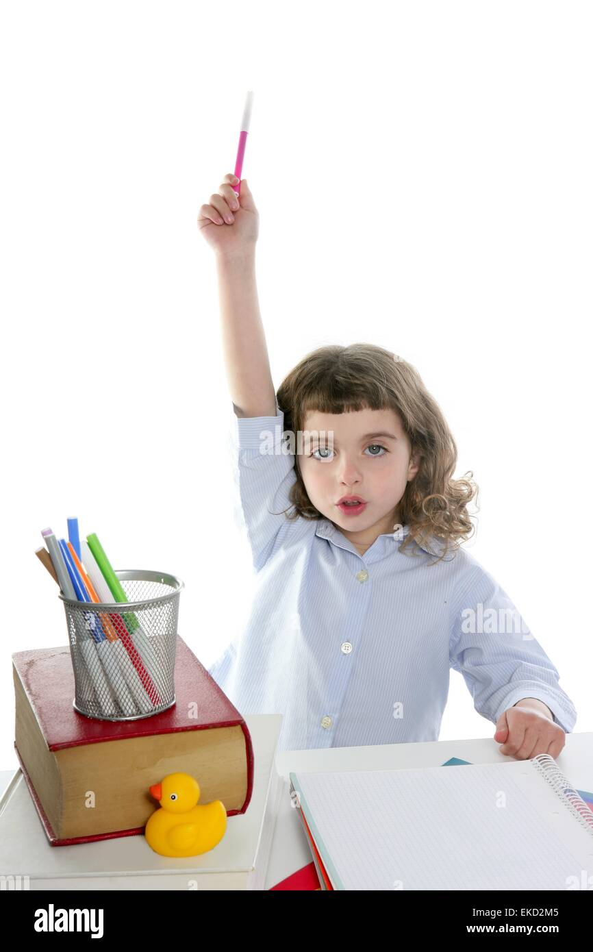 hand up student little girl rising marker Stock Photo - Alamy